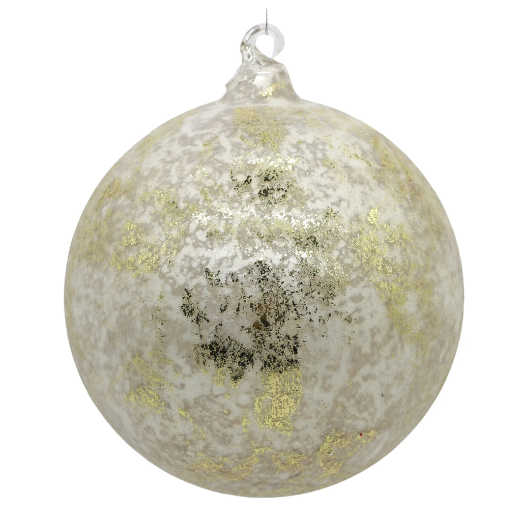 4.7” Gold and White Glass Ball Ornament – Noel Decor