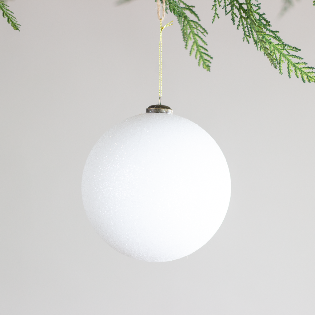 6” White Glitter Ball Ornament – Noel Decor